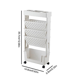 5 Tier Rolling File Cart Utility cart with Wheels Classroom Deskside Book Shelf Removable Movable Bookcase Organizer for Teachers Documents Organizers and Storage Bookshelf (White)