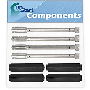 4-Pack BBQ Gas Grill Tube Burner & Heat Shield Plate Tent Replacement Parts for Charbroil 463248208 - Compatible Barbeque Stainless Steel Pipe Burners & Porcelain Steel Flame Tamer, Flavorizer Bar