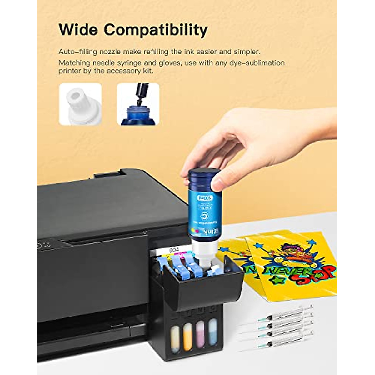 E-Z Ink (TM Autofill Sublimation Ink 400ML for EcoTank ET2720 ET2750 ET2760 ET-2800 ET-2803 ET-2850 ET-3850 ET-3830 ET4700 ET-4760 ET-4800 ET-4850 ET15000 WF7820 WF2750 Printer (ICC-Free/Anti-UV)