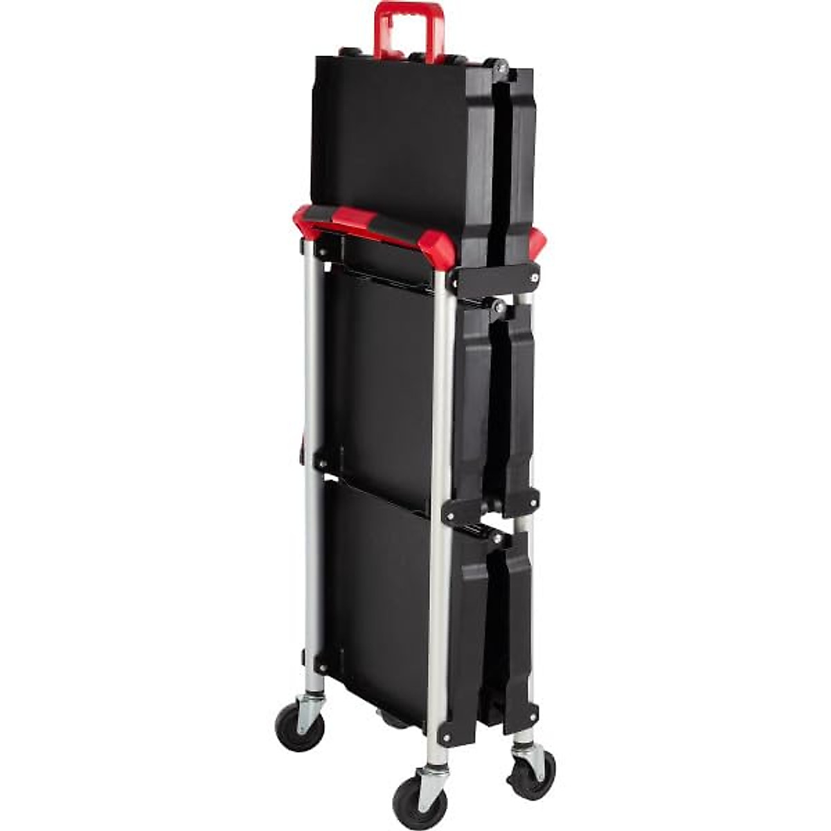 Collapsible Cart - Portable and Lightweight Folding Service Cart with 50lb Capacity Per Shelf - Multi Use Foldable Cart with Wheels by Stalwart