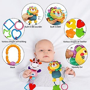 Baby Toys for 3 6 9 to 12 Months, Infant Toys Soft Hanging Rattle Crinkle Sensory Learning Toys Newborn Stroller Car Seat Crib Toys Plush Animal Rattle Toys with Teether for Baby Boys Girls