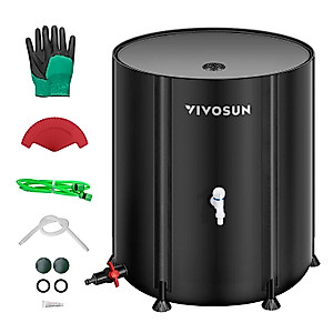 VIVOSUN Collapsible Rain Barrel, 100 Gallon Water Storage Tank with 1000D Oxford Cloth, Portable Rain Collection System includes Two Spigots and Overflow Kit, Black