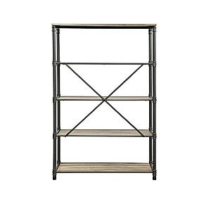 Acme Itzel 4-Tier Metal Frame Bookshelf in Sandy Gray and Oak
