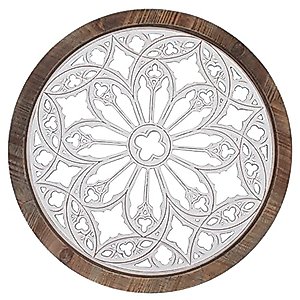 Funly mee Vintage Round Wall Decor with Frame,Wood Grille Wall Sculptures 23.6 in