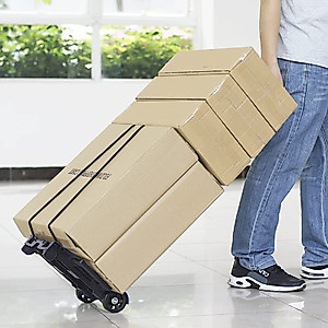 Folding Hand Truck Iron Tube Pull Rod Folding Cart Foldable Trolley with Wheels Utility Lightweight Expandable Large Chassis Foldable into Backpack,Portable Luggage Cart for Airport Travel