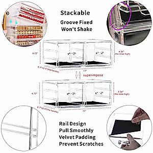 Pack of 2 Acrylic Countertop Stackable Drawers Bathroom Cabinet Organizer Clear Organizing Bins For Cosmetics Organizer Jewelry Hair Accessories Nail Polish Make up Marker Pen Medicine Storage