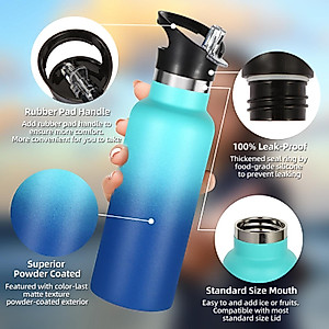 Volhoply 17oz Kids Insulated Water Bottle,Stainless Steel Water Bottles with Straw Lid,Reusable Metal Thermos Water Bottle,Double Wall Vacuum Sports School Water Flask Keep Cold(Green Blue,1 Set)