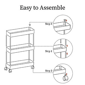 Slim Storage Cart,DLO 3 Tier Bathroom Cart Mobile Shelving Unit Organizer Slide Out Storage Rolling Utility Cart Tower Rack for Kitchen Bathroom Laundry Narrow Places,Black