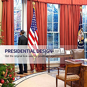 ANLEY 8 Ft Presidential Deluxe Indoor USA Flag Pole Set - 8' Oak Pole, Gold Fringed US Flag, Stand, Cord Tassel and Eagle Top Ornament for Offices, Schools, Churches & Auditoriums 8 Foot High