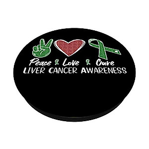 Liver Cancer Awareness Peace Love Cure Ribbon PopSockets Grip and Stand for Phones and Tablets