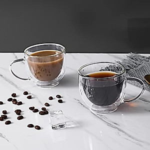 Douria Double Walled Glass Coffee Mugs, Clear Espresso Cups, Coffee tea Mugs Set, Iced Coffee Cup, Glass Mugs for Hot Beverages, Premium Glasses Set, Each 200ml (7Ounces./Set of 2)