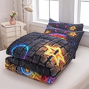 MWMWMW Kids Bedding Sets for Boys Teens, Boys Queen Comforter Set, Gaming Comforter Sets for Boys, 3D Gaming Geometric Lightweight Microfiber Bedding Sets (1 Comforter +2 Pillowcases)