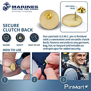 PinMart Officially Licensed U.S.M.C. Veteran 4-Piece Lapel Pin – Military Insignia United States Marine Corps Logo Pins – Gold Plated Enamel Brooch with Secure Clutch Back