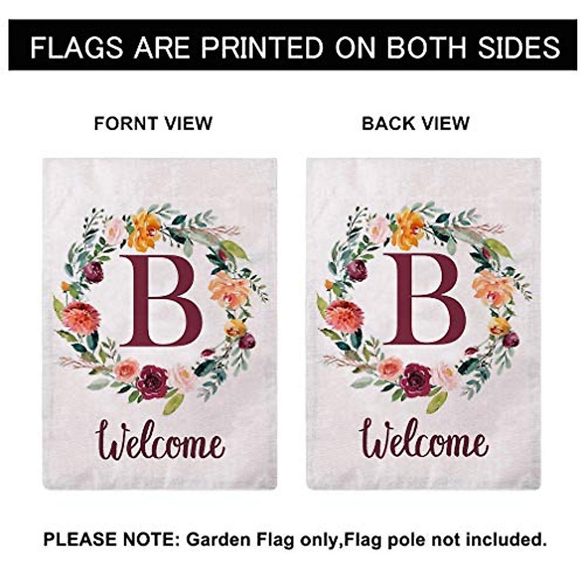 ULOVE LOVE YOURSELF Letter B Garden Flag with Flowers Wreath Double Sided Print Welcome Garden Flags Outdoor House Yard Flags 12.5 x 18 Inch