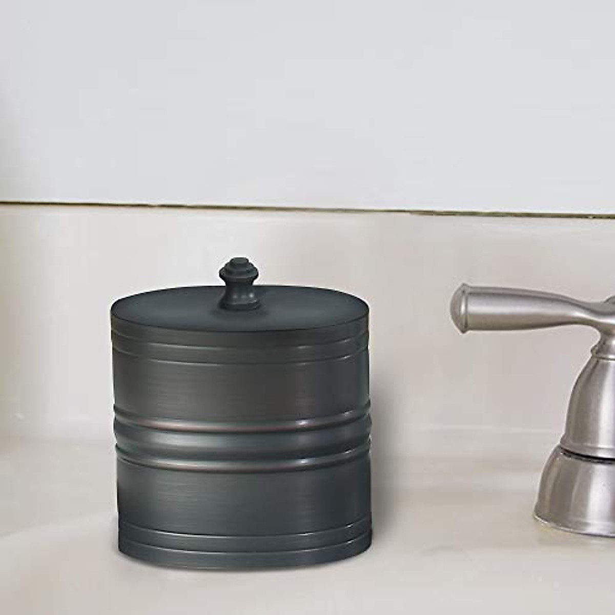 nu steel Swab/Cotton Container Bogart Canister Jar with Lid for Cosmetics and Makeup Storage, Bathroom, Countertop, Desk, and Vanity, Oil Rubbed Bronze