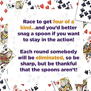 Spoons Card Games for Kids - Spoons Game, Deck of Cards, Fun Family Games for Kids and Adults, Playing Cards, Game Night, Travel Games, 3-5 Multi-Player Card Game, Games for Adults, Ages 7+