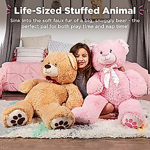 Best Choice Products 35in Giant Super Soft Plush Cuddly Teddy Bear Stuffed Animal Toy for Bedroom, Kids Playroom w/Bow Tie, Footprints - Brown