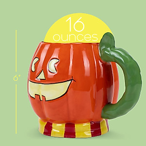 100 North ESNCHMG-PN Halloween Orange Pumpkin Jack O'Lantern Character 16 ounce Glossy Ceramic Coffee Tea Cup Mug For Your Favorite Morning Brew