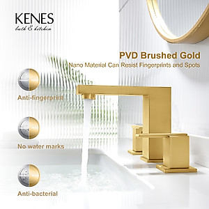 KENES Gold Widespread Bathroom Faucet Brushed Gold Two Handle Bathroom Sink Faucet 3 Hole, 8-Inch Bathroom Faucet Vanity Faucet with Lead-Free Supply Hose, KE-9050-4