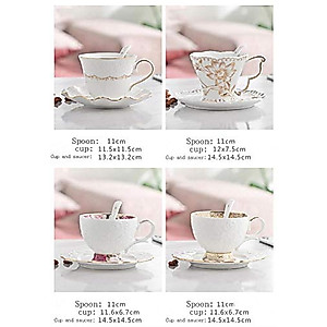 Tmore Porcelain Tea Cup and Saucer Modern Ceramic Coffee Mug Set Luxury British Tea Cup Coffee Cup with Gold Trim- Gift Box, Coffee Cup + Saucer + Teaspoon, 200ml (Coffee Cup-B)