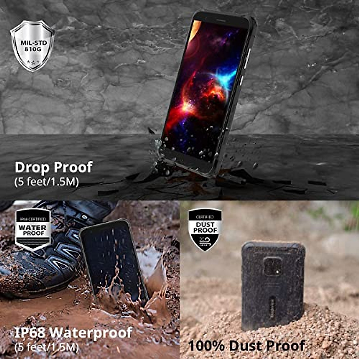Blackview Rugged Smartphone Unlocked, BV4900 Unlocked Cell Phone, 3GB+32GB/ SD 128GB Expandable Unlocked Phones, IP68 Waterproof Smartphone, 5.7" HD+ 5580mAh Battery, NFC, Android Phone for T-Mobile