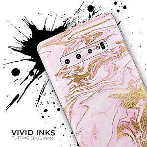 DesignSkinz Rose Pink Marble & Digital Gold Frosted Foil V14 Protective Vinyl Decal Wrap Skin Cover Compatible with The Samsung Galaxy S20 (Screen Trim & Back Glass Skin)