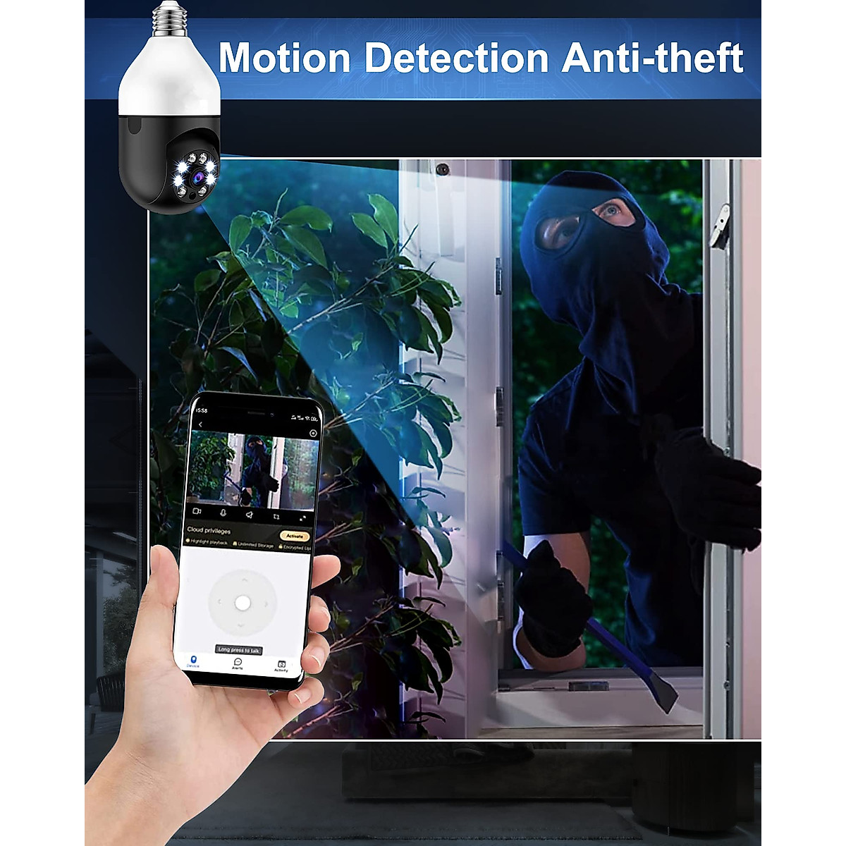 E27 360° Security Cameras Wireless Outdoor, 2.4GHz & 5G WiFi Light Bulb Security Camera, 1080p Video Surveillance for Home Security, Indoor Night Vision Cam System, Motion Detection, Two-Way Talk