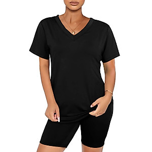WIHOLL 2 Piece Shorts Set for Women Casual Biker Shorts Set Black XXL