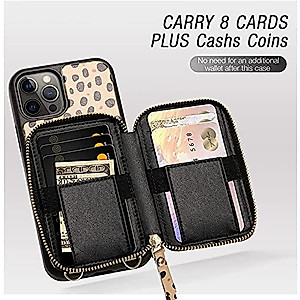 iPhone 12 Crossbody Case, ZVEdeng iPhone 12 Pro Wallet Case Card Holder Crossbody Chain Wrist Strap for Women Zipper Wallet Shockproof Leather Case Cover for iPhone 12/12 Pro 6.1'' Cheetah Print Skin
