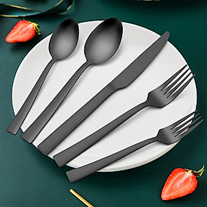 Silverware Set, HaWare 40 Pieces Stainless Steel Square Flatware Cutlery Set for 8, Modern Tableware Eating Utensils for Home, Matte Finish, Dishwasher Safe