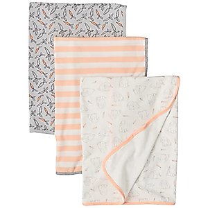 Amazon Essentials Baby Swaddle Blankets One Size, 3-Pack Grey Bunnies,