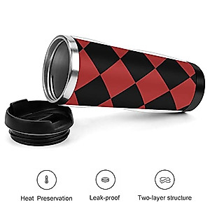 Red and Black Squares Travel Coffee Mugs with Lid Insulated Cups Stainless Steel Double Wall Water Bottle