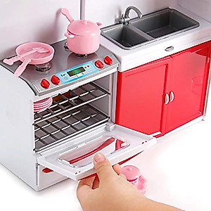 Liberty Imports Gourmet Red Doll Modern Kitchen Mini Toy Playset with Lights and Sounds, Perfect for 12 Inch Dolls