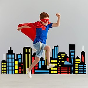City Skyline Backdrop Hero Party Decoration City Skyline Buildings Photography Background Hero Party Centerpiece City Skyscraper Standing Cards for Hero Birthday Party Baby Shower Decor Supplies