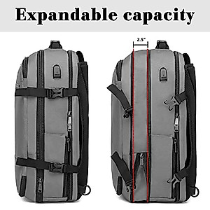 TUGUAN 17 Inch Laptop Backpack 36L Small Computer Backpack with USB Charging Port Gray Business Laptop Backpacks for Men Expandable Work Backpacks for Women - Suitable for Work and Commuting