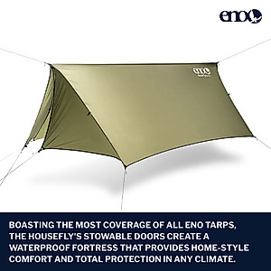 ENO HouseFly Rain Tarp - Lightweight Waterproof Tarp with Stowable Doors - for Camping, Hiking, Backpacking, Travel, a Festival, or The Beach - Lichen