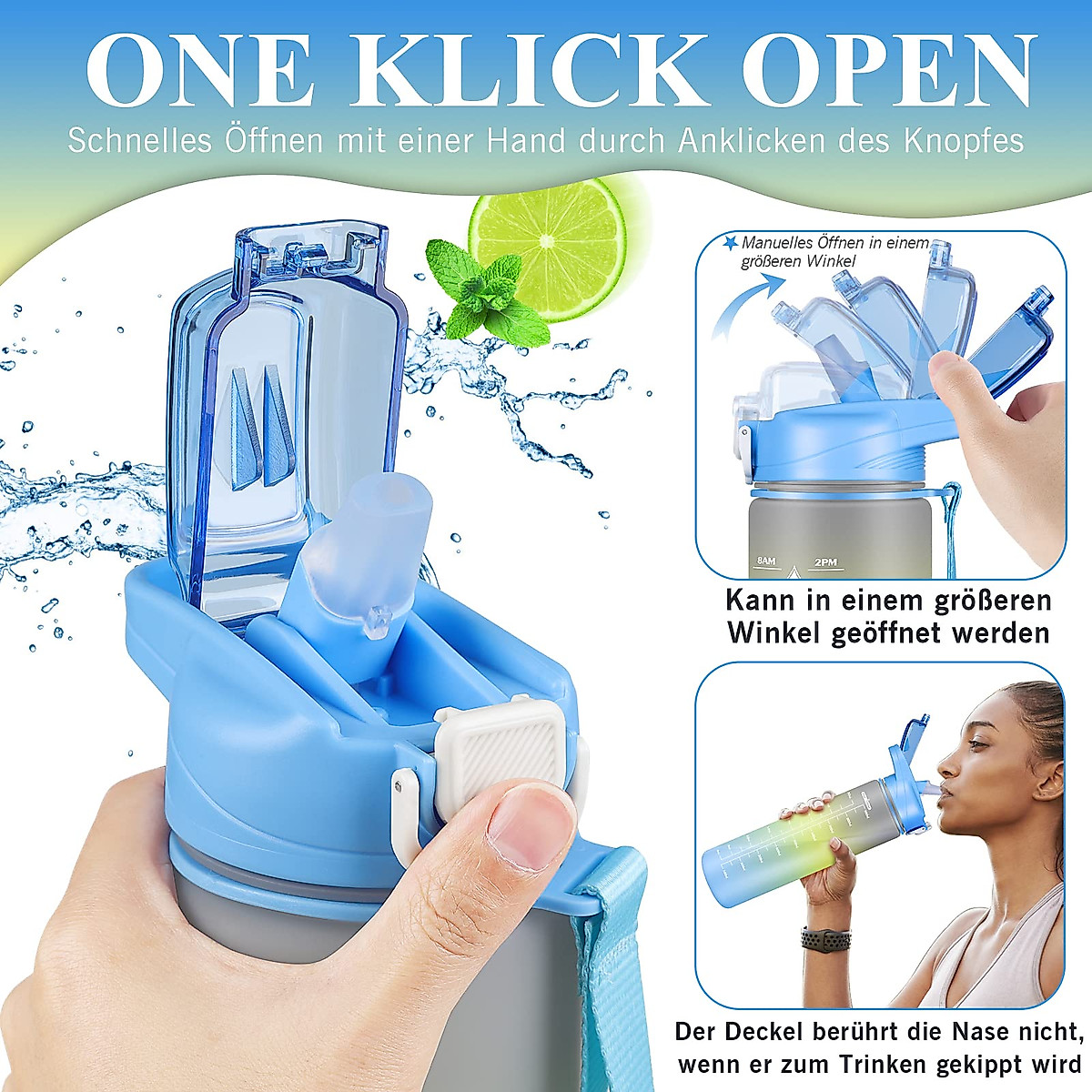 Spopal Motivational Water Bottle, [Leakproof] 32 Oz Plastic Water Bottle with Straw, [BPA Free] Reusable Sports Water Bottle, Ideal Gift for Gym,Fitness,Hiking, Travel,Outdoor Sports (Blue)