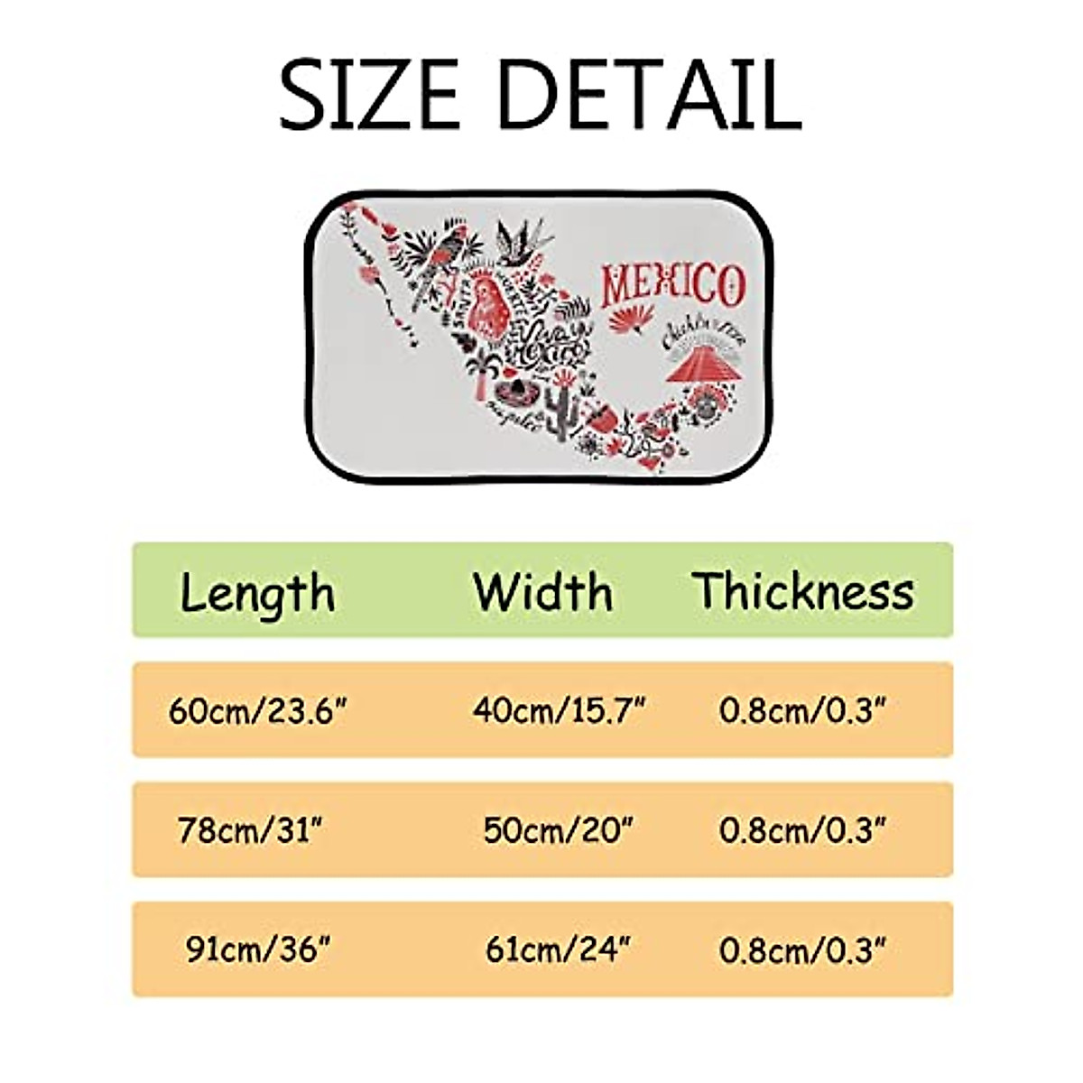 Bath Mat Bathroom Rugs Mexico Nature Culture Elements Map Non Slip Memory Foama Bathtub Mats Comfortable and Soft Water Absorption Fast Dry Area Rug Machine Washable,23.6x15.7 Inch