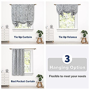 DriftAway Farmhouse Linen Lined Valance Double Layer Thermal Insulated Room Darkening Blackout Valances 3.5 Inch Rod Pocket Striped Tie Up Valance Single 45 Inch by 63 Inch Briony Navy