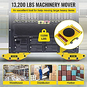 VEVOR Industrial Machinery Mover, 6T/13200lbs Machinery Moving Skate with 360°Rotation Cap and 4 Rollers & PU Wheels, Heavy Duty Dolly Skates for Moving Equipment
