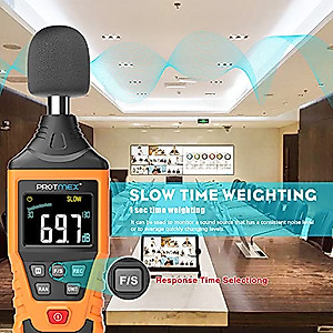 Protmex PT622A Sound Level Meter, Digital Decibel Reader Measurement, Range 30-130 dB with Large LCD Screen Display, Accuracy 1.5dB Noise Meter, Fast and Slow Selection