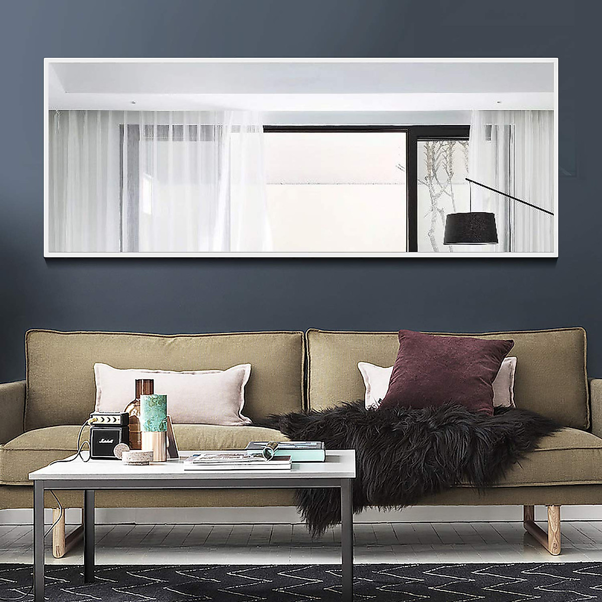 PexFix Full Length Standing Mirror, 59" x 20" Modern Minimalist Style Floor Mirror Metal Frame Modern Bedroom Dressing Mirror Wall Mounted Mirror Leaner Mirror - Matte White