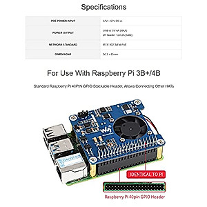 Waveshare Power Over Ethernet Hat (Type C) for Raspberry Pi 3B+/4B 802.3af/at Power-Sourcing Equipment Required