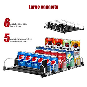 Jahy2Tech 5 Rows Soda Can Organizer for Refrigerator Automatic Pusher Glide Holds up to 30 Cans Self Pushing Drink Organizer Black