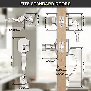 Tinewa 1 Pack Single Cylinder Deadbolt HandleSet with Lever Inside, Front Entrance Door Handle, Reversible Door Handle Set Satin Nickel Finish
