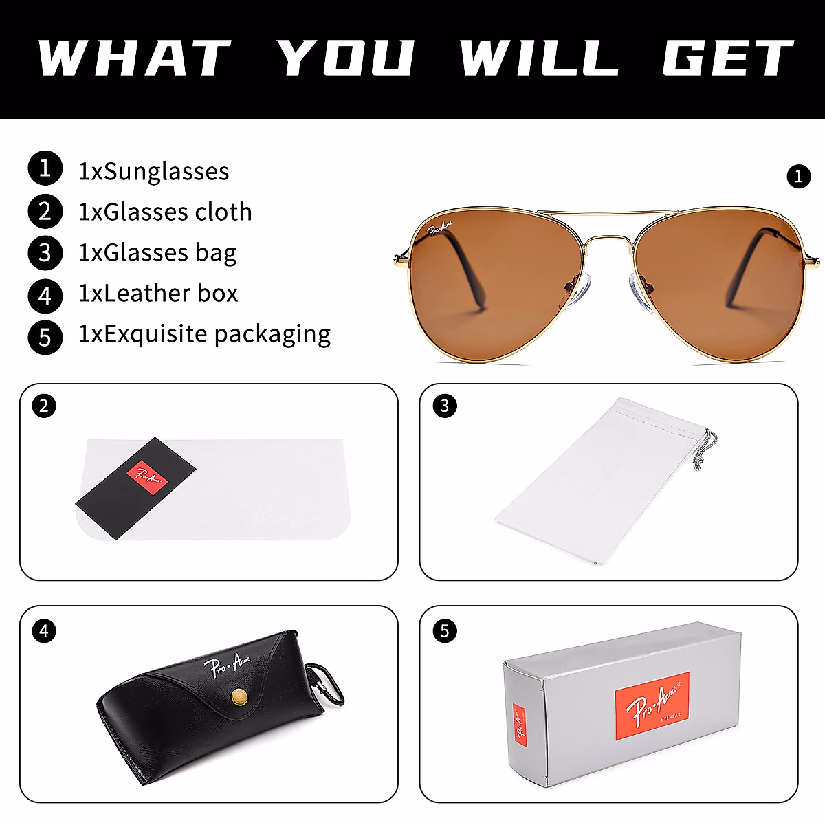 Pro Acme Classic Polarized Aviator Sunglasses for Women Men, Driving Sun Glasses Polarized Lens Lightweight Metal Pilot Frame UV400 Protection (Gold | Brown | With Logo)