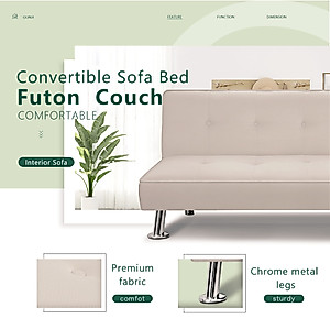GUNJI Futon Sofa Bed Modern Collection Convertible Fabric Sofa Futon Couch Bed Folding Recliner for Living Room (Beige)