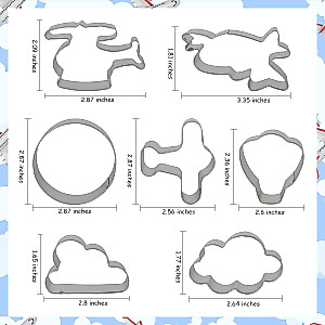 Plane Cookie Cutters Set - 7pcs Airplane Travel and Flying Stainless Steel Cutter Mold for Kitchen Baking Airplane, Cloud Shape Anniversary Birthday Wedding Party Supplies
