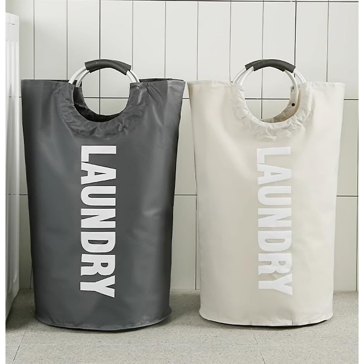 2 Pack 90L Laundry Basket,Waterproof Laundry Hamper,Dirty Clothes Hamper for Laundry, Laundry Baskets with Foam Protected Aluminum Handles for Laundry,Dorm,Family (Black, 2 Pack-90L)