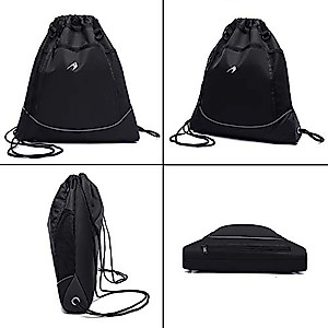 STAY GENT Drawstring Basketball Backpack for Boys, Foldable Soccer Backpack Gym Bag Sackpack Sports Sack with Detachable Ball Mesh Bag for Volleyball Baseball Yoga, Black